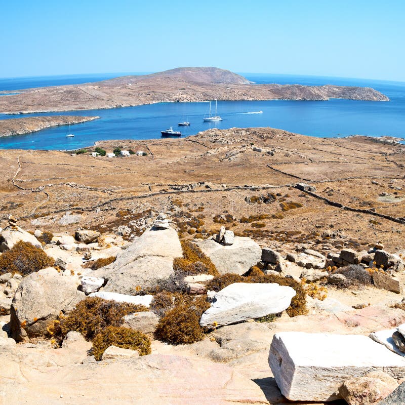 Temple in Delos Greece the Historycal Acropolis and Old Ruin Si Stock ...