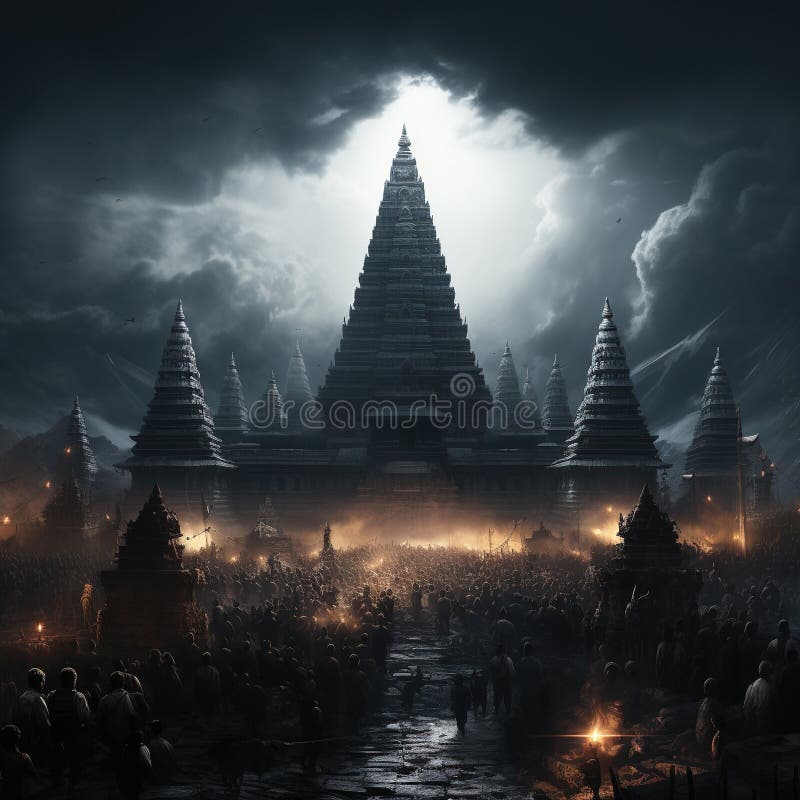 A Temple for Devotees stock illustration. Illustration of lights ...