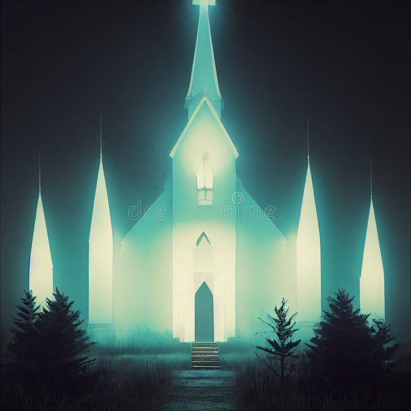 The Temple Embraced by Light in the Night Stock Illustration ...