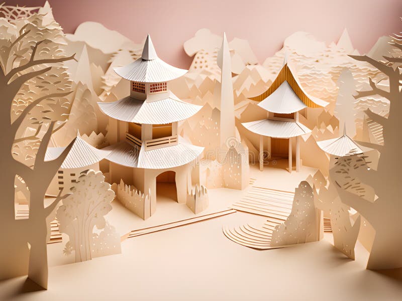 Temple in the Forest , Paper Cut Style, Ai Generated Stock Illustration ...