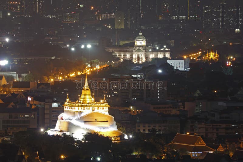 Temple of the Golden Mount and Ananda Samakhom Throne Hall at Night ...