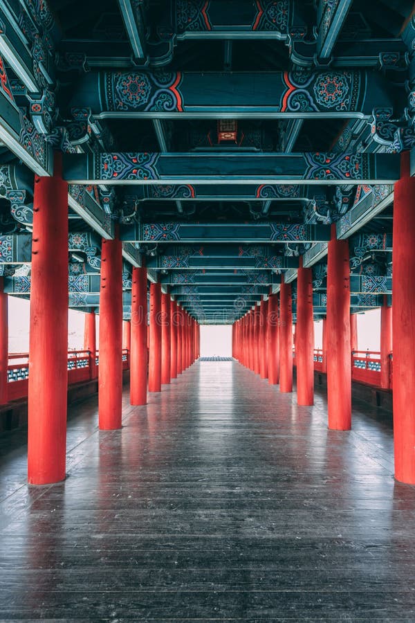Temple Hallway with Red Post Stock Photo - Image of vintage, vertical ...