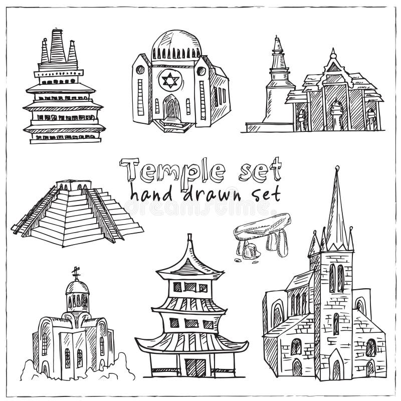 Temple Hand Drawn Doodle Set. Vector Illustration. Isolated Elements on ...