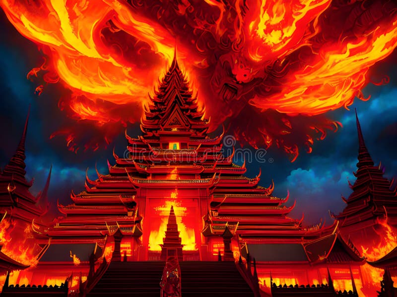 Thai Temple with Fire , Hell Concept, Ai Generated Stock Illustration ...