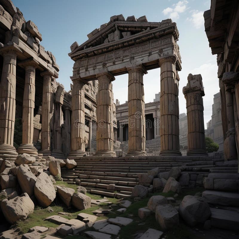 Generative AI of an Ancient Temple in the Middle of the Sea Stock Image ...