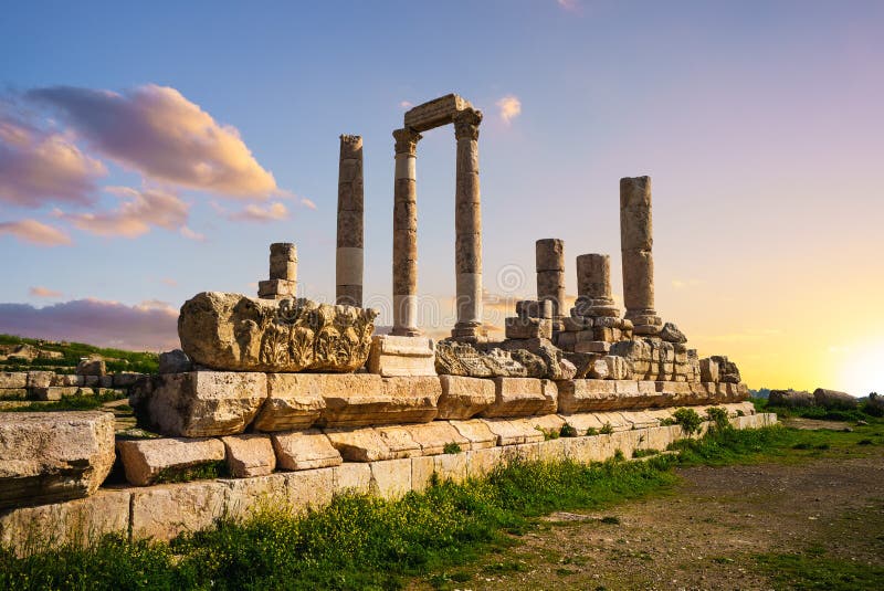 Temple of Hercules Located on Amman Citadel Stock Photo - Image of ...