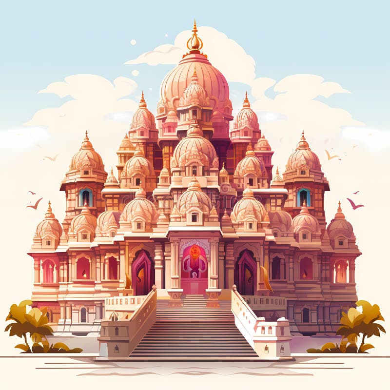 Temple Illustration Design with Cartoon Colouring Stock Illustration ...
