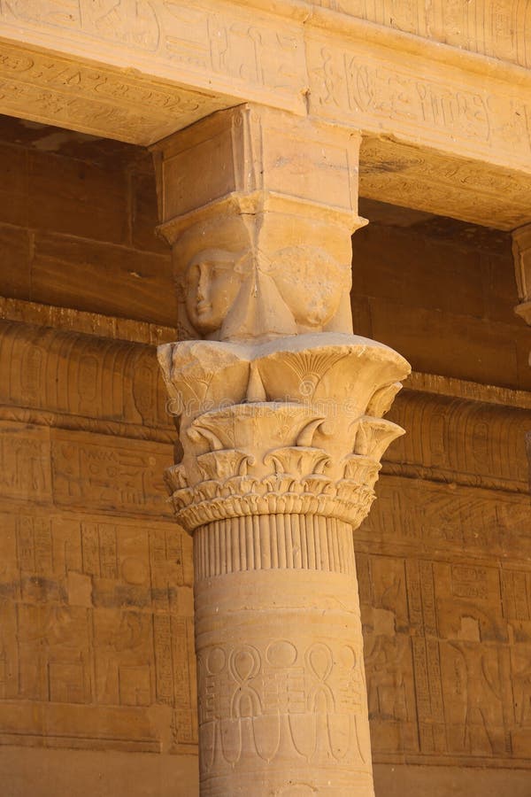Column Crown of Temple in Aswan, Egypt Stock Image - Image of holiday ...