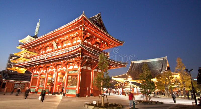 Temple in Japan, Sensoji Gate Structure Stock Photo - Image of evening ...