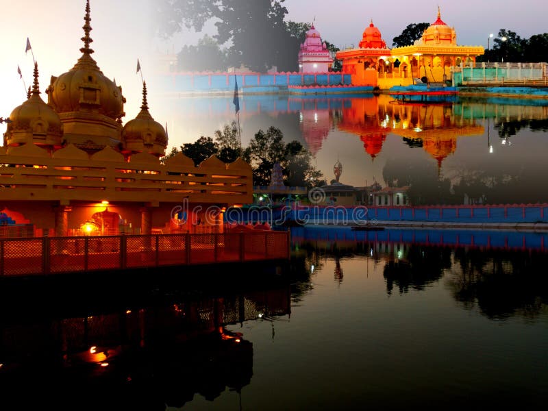 Temple with Lighting Effects and Reflection on the Water. Stock Photo ...
