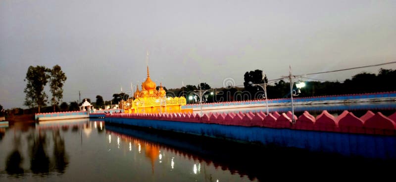 Temple with Lighting Effects and Reflection on the Water. Stock Image ...