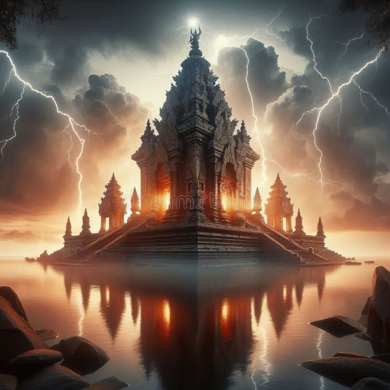Temple Lightning Lightning Striking an Ancient Temple in a Remot Stock ...