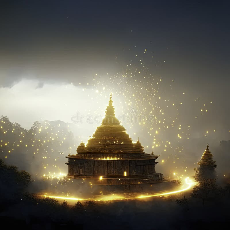 Temple in the Mist, 3d Rendering. Computer Digital Drawing Stock ...