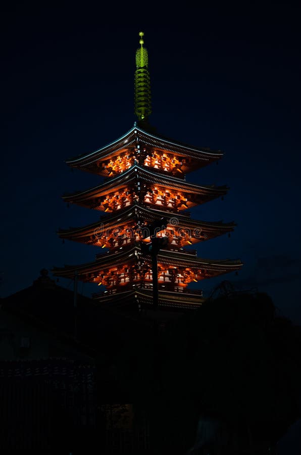 Temple at night stock photo. Image of japanese, eastern - 210849396
