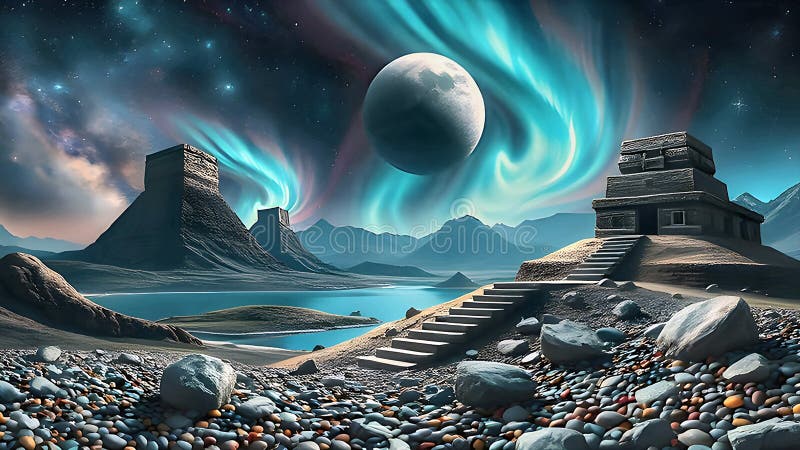 Temple and Pyramid on Alien Planet Stock Illustration - Illustration of ...