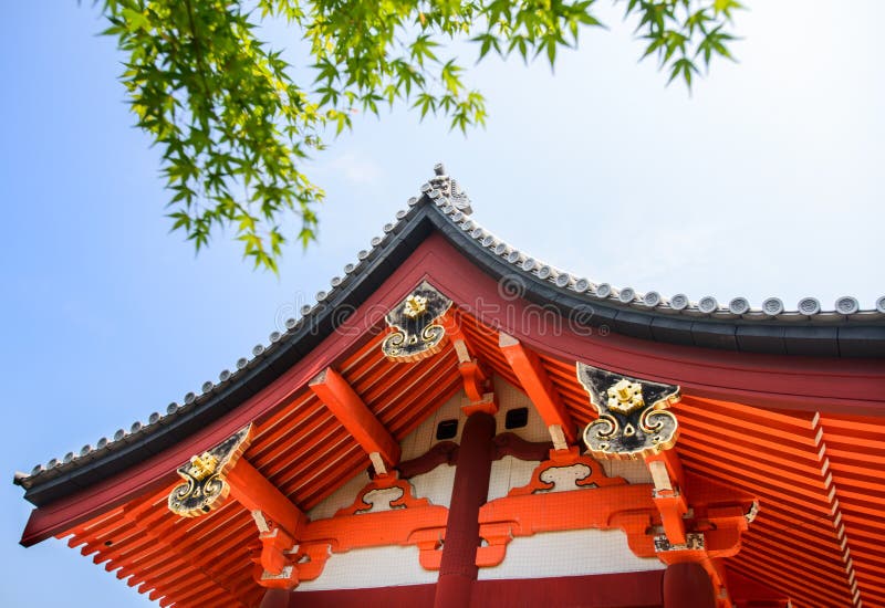 Temple Roof with Green Maple Leaves Stock Photo - Image of chinese ...