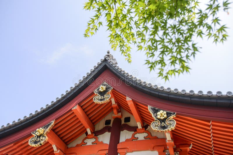 Temple Roof with Green Maple Leaves Stock Photo - Image of perspective ...