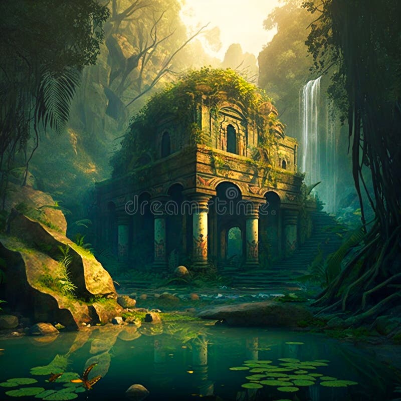 Temple Ruins in Jungle Old Stone Building and Fair. Generative AI Stock ...