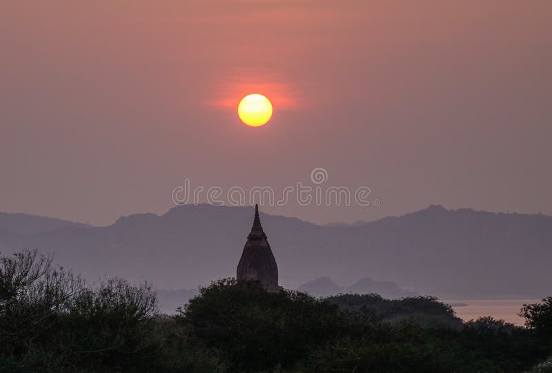 A Temple at Sunset in Bagan, Myanmar Stock Image - Image of morning ...