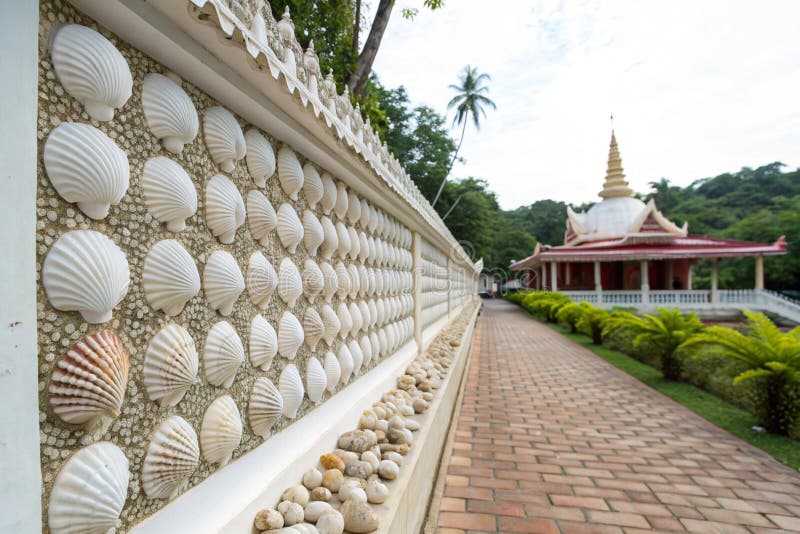 Temple Wall Decorated with Shells - Prachinburi Stock Illustration ...
