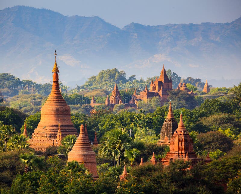 The Temples of Bagan at Sunrise, Bagan, Myanmar Stock Image - Image of ...