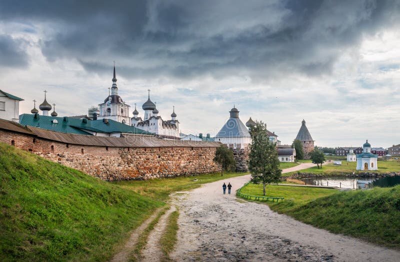 Temples and Towers of the Solovetsky Monastery and the Road Stock Photo ...