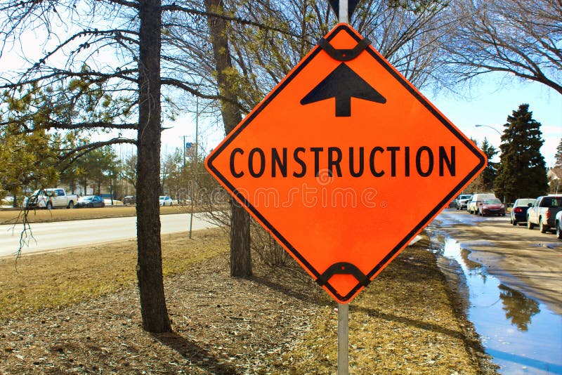Temporary Construction Ahead Sign on a Side Street Stock Image - Image ...