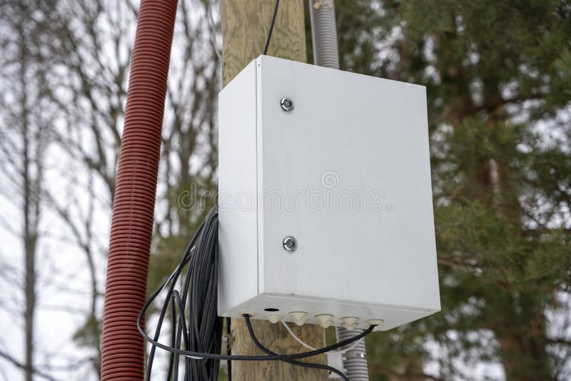 Temporary Electric Cabinet Fixed To a Post on a Construction Site Stock ...