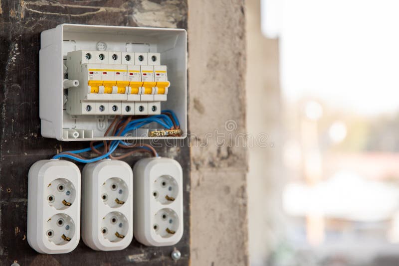 Temporary Electrical Distribution Board with Sockets on a Construction ...