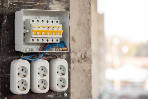Temporary Electrical Distribution Board with Sockets on a Construction ...