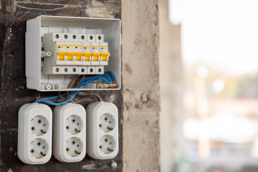Temporary Electrical Distribution Board with Sockets on a Construction ...