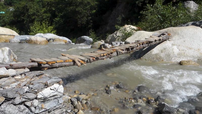 Temporary Handmade Log Bridge Over Forest River in Himachal Pradesh ...