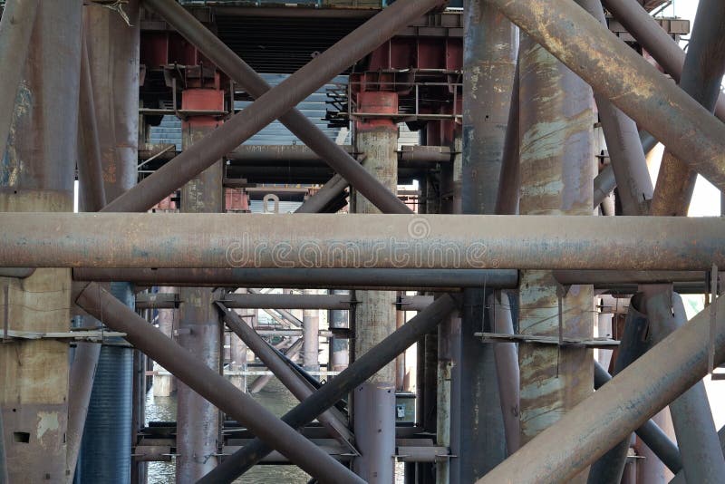 Temporary Metal Supports of the Bridge Under Construction Stock Photo ...