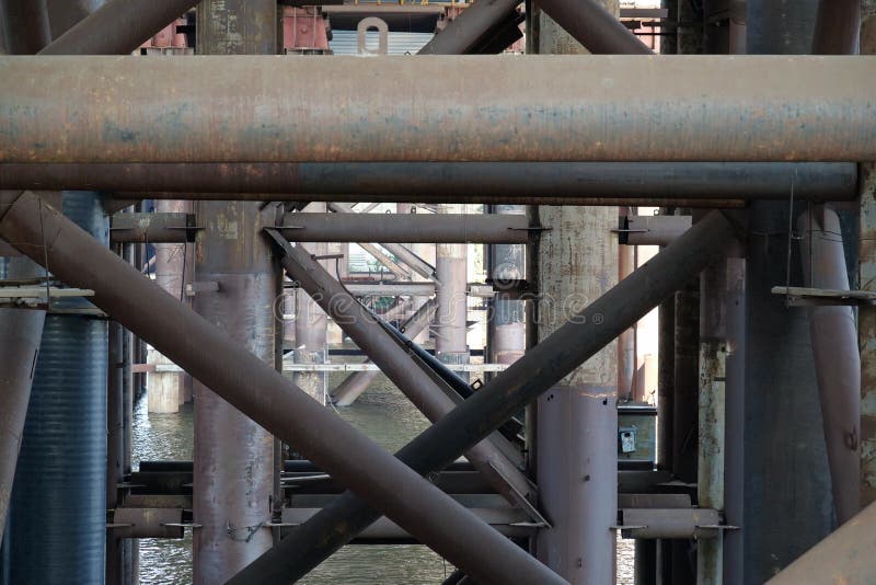 Temporary Metal Supports of the Bridge Under Construction Stock Photo ...