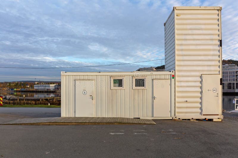 Converted Container WC stock photo. Image of public - 158856590