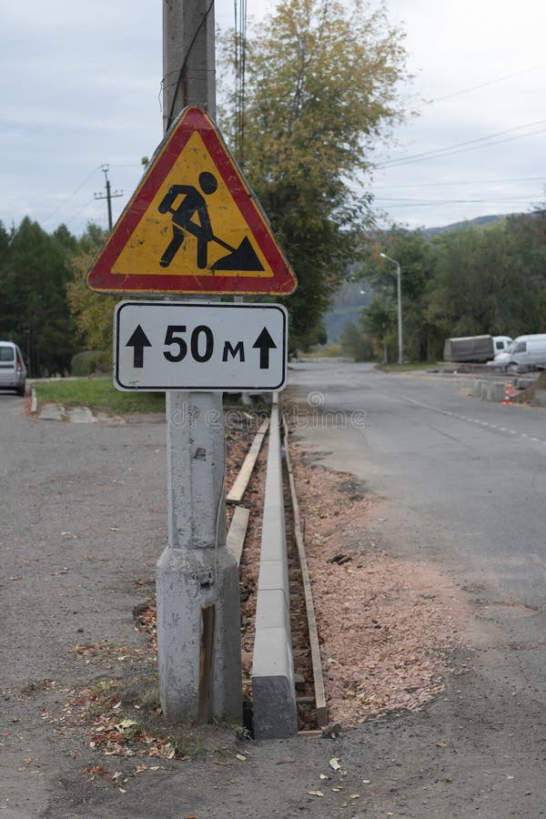 Temporary road signs stock image. Image of background - 198907257