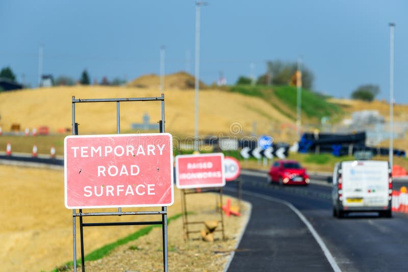 Temporary Road Surface Roadworks Sign on UK Motorway Stock Image ...