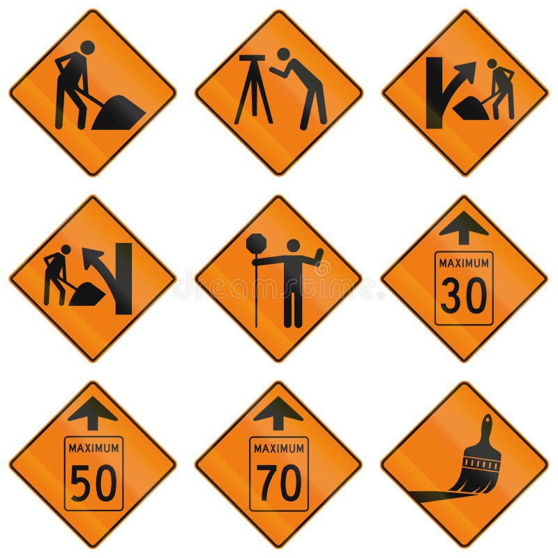 Temporary Warning Signs in Quebec - Canada Stock Illustration ...