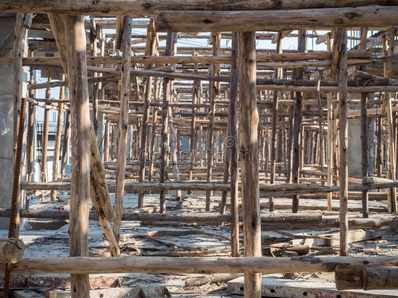 Temporary Wood Bracing and Shoring Support Beams Stock Photo - Image of ...