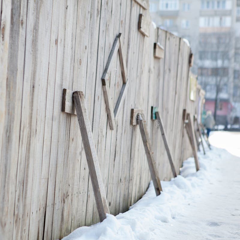 Temporary Wooden Fence Around the Building Stock Photo - Image of ...