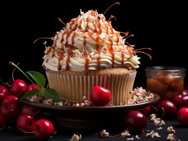 Cherry Cupcakes Tempting Display Stock Illustration - Illustration of fruit, bakery: 296774030