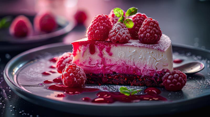 Temptation: a Slice of Cheesecake with a Bright Raspberry Sauce ...