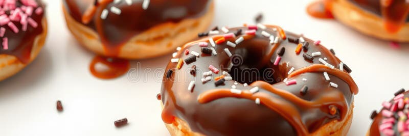Delicious Chocolate Donuts with Colorful Sprinkles Arranged Beautifully ...