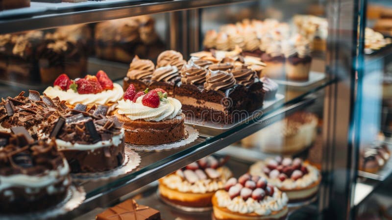 Tempting Assortment of Bakery Cakes on Display Stock Illustration ...
