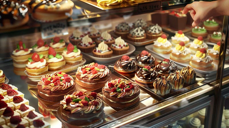 Tempting Assortment of Pastries in Bakery Display Case Stock Image ...