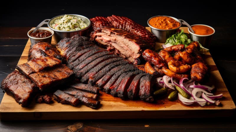 Tempting Assortment of Ribs and Brisket on Barbecue Platter Stock ...