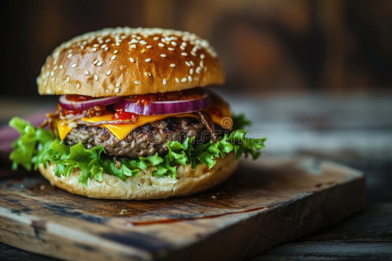 Tempting Burger Stack: a Meticulously Prepared Classic-style Hamburger ...