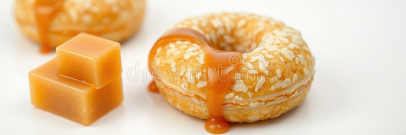 Delicious Caramel Drizzled Donut with Chewy Caramel Cubes Ready To Be ...