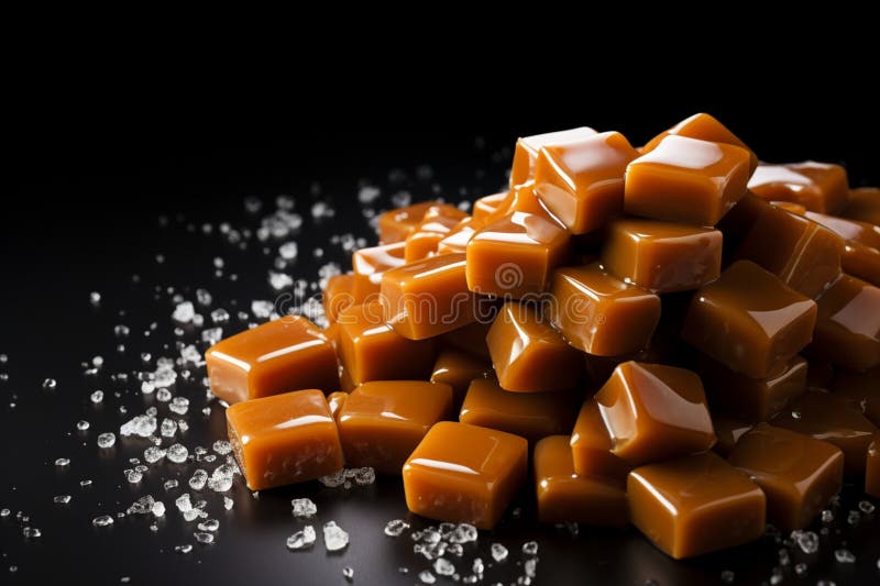 Tempting Caramels on a Dark Backdrop, Perfect for Text Placement Stock ...