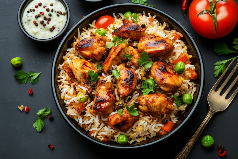 Tempting Chicken Biryani Dish Showcased in Vibrant TopDown Perspective ...